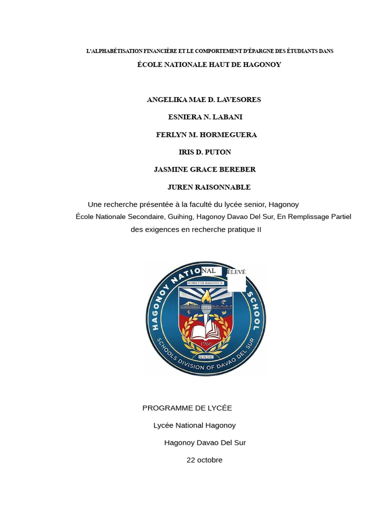 Littératie Financière Et Comportement D'épargne Des Étudiants Au Lycée ...