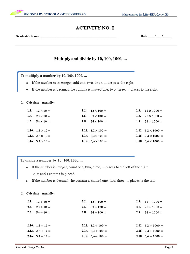Mental Math: Multiply & Divide Basics | PDF | Numbers | Multiplication