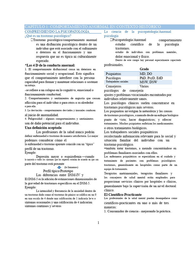 Capítulo 1 Comportamiento Anormal en Contexto Histórico | PDF | Trastorno mental | Manual ...