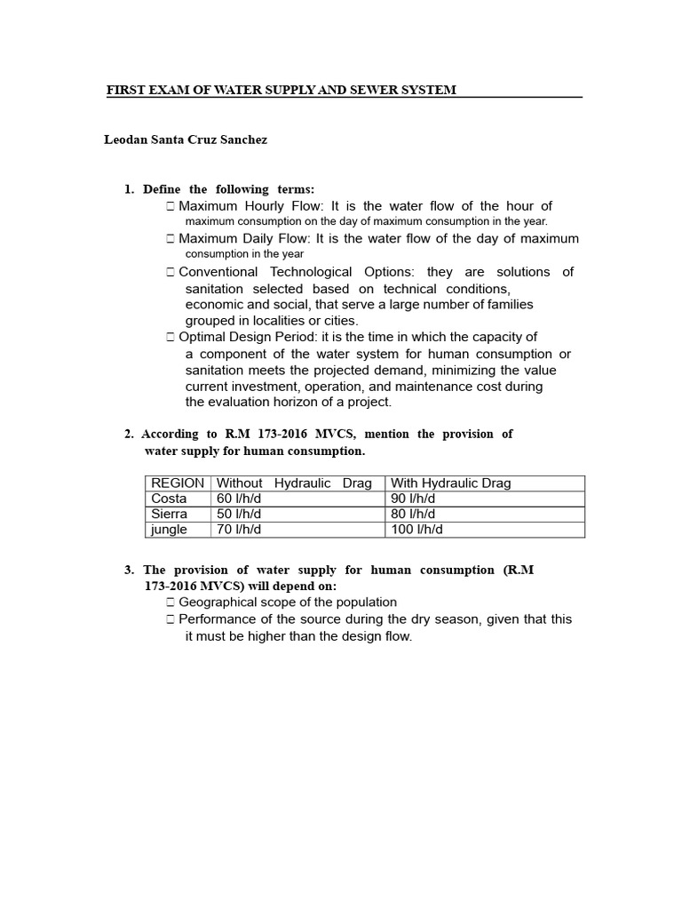 First Exam of Water Supply and Sewerage System | PDF | Water Supply | Water