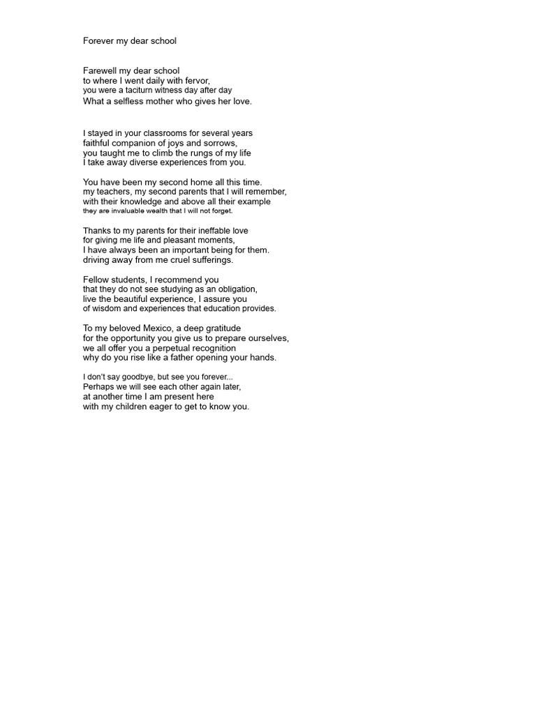 Farewell My Dear School - Poetry | PDF