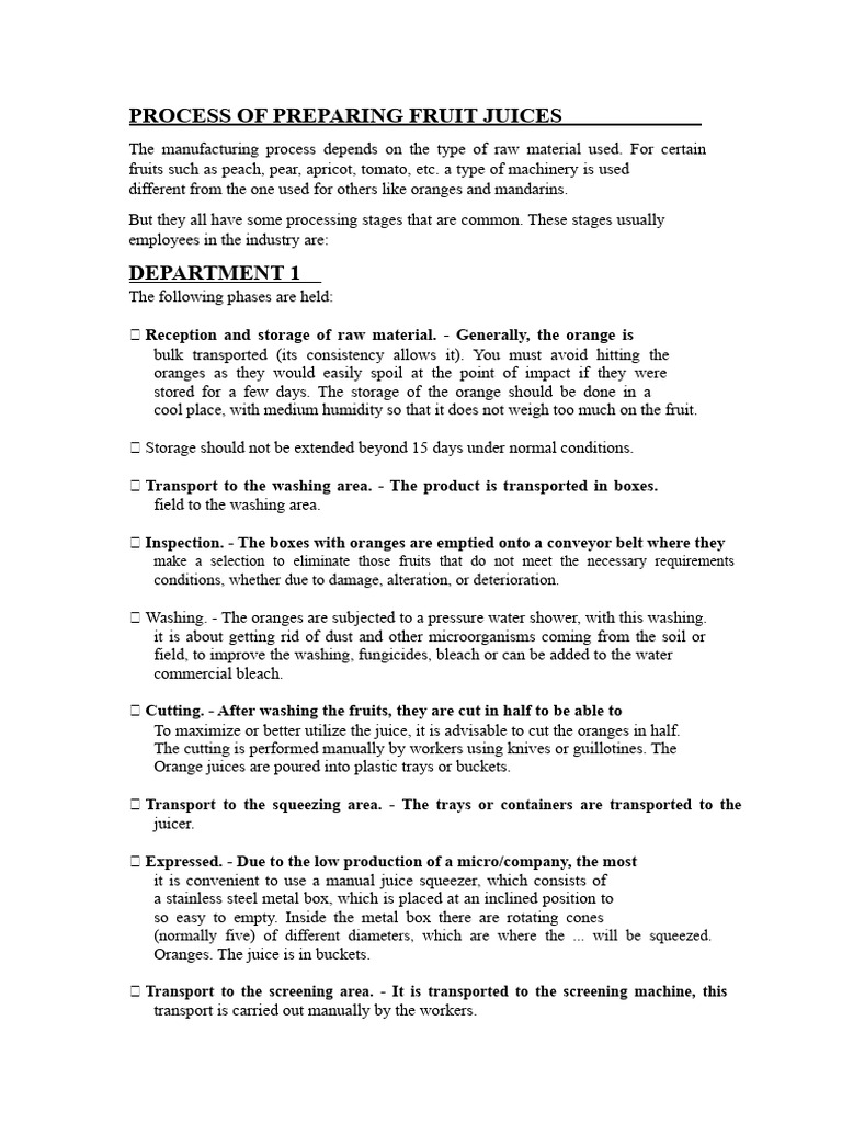 Process of Preparing Fruit Juices | PDF | Juice | Diet & Nutrition