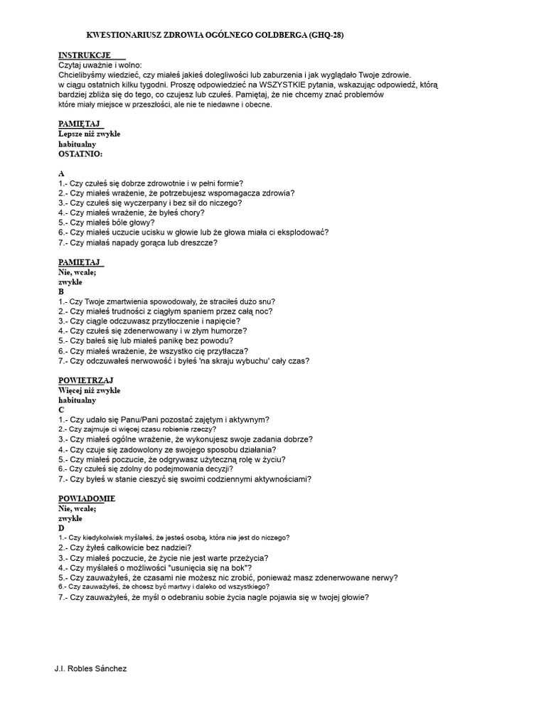 Kwestionariusz GHQ 28 | PDF