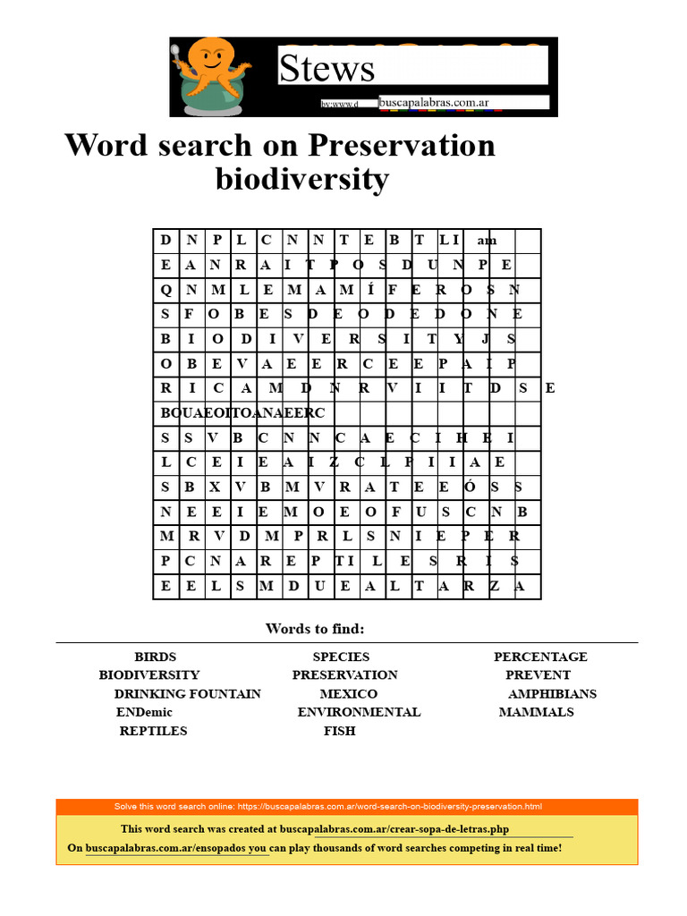 Word Search: Biodiversity Terms | PDF | Zoology | Organisms