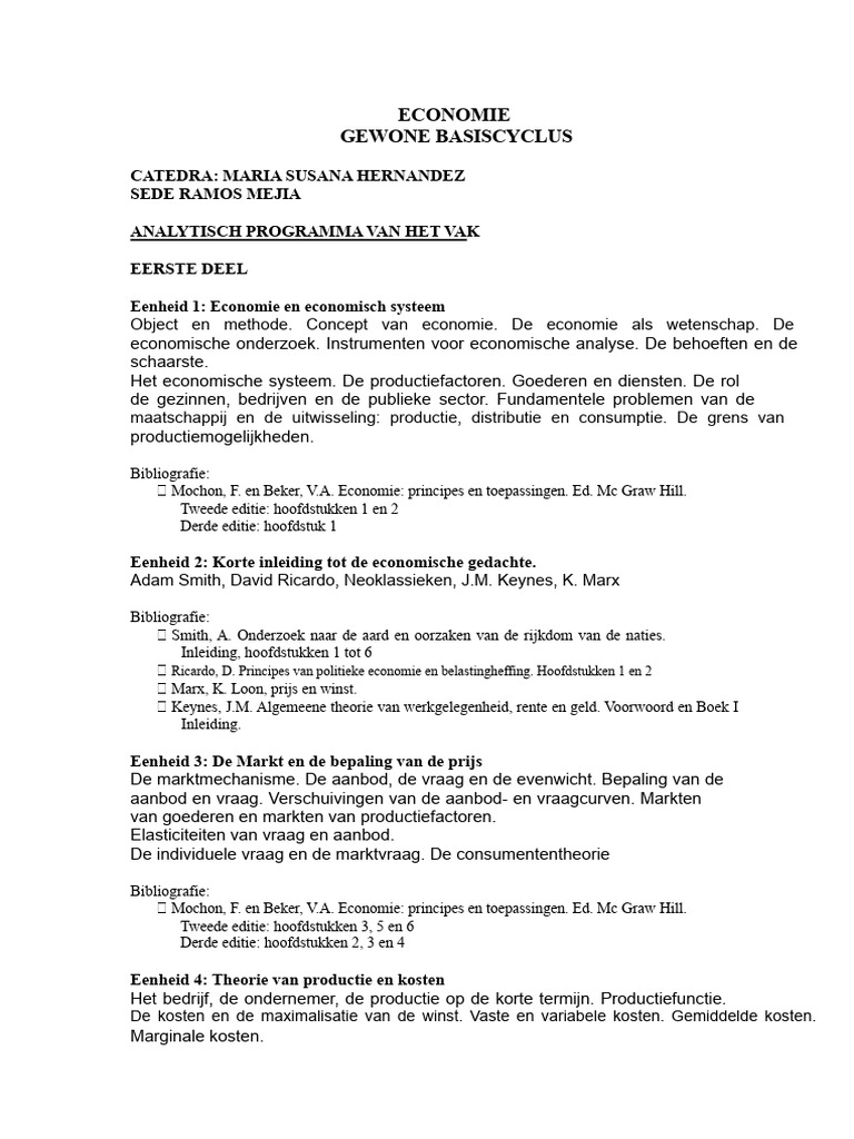 Programma Economie Cátedra Hernández | PDF