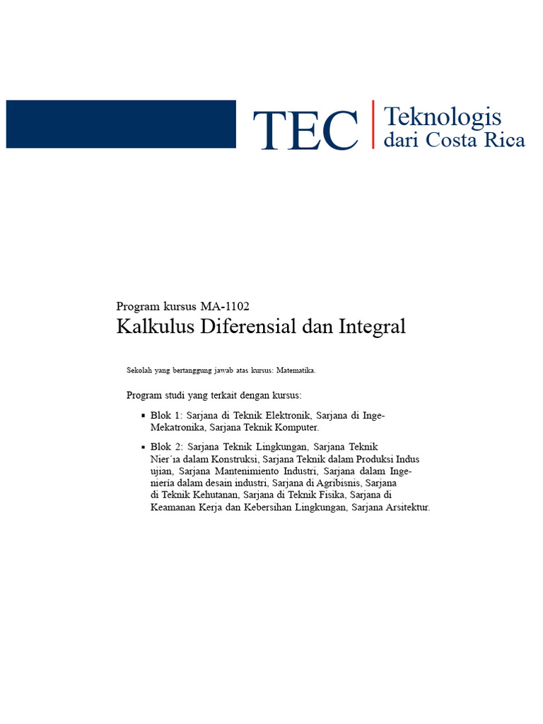 Program Kalkulus Diferensial | PDF