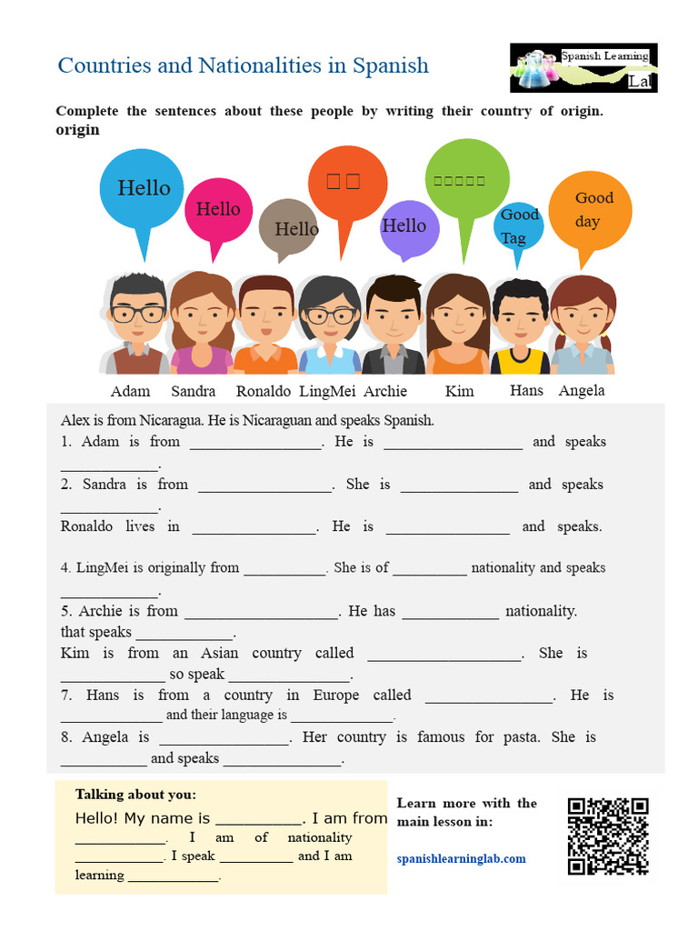 Countries Nationalities and Languages in Spanish Worksheet | PDF