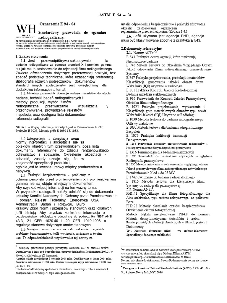 ASTM E 94-04 Standard Guide For Radiographic Examination | PDF