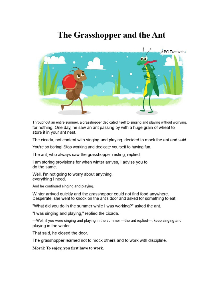 The Fable of The Grasshopper and The Ant. | PDF