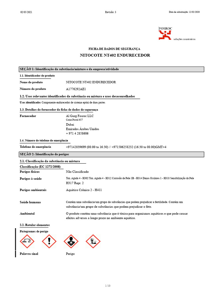 Nitocote NT402 Endurecedor - SDS11514 - 44 | PDF | Toxicidade | Vômito