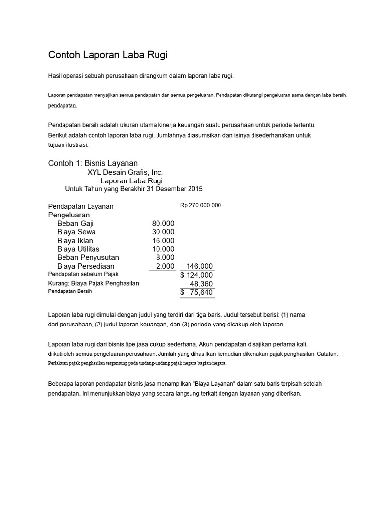 3 Contoh Laporan Laba Rugi | PDF