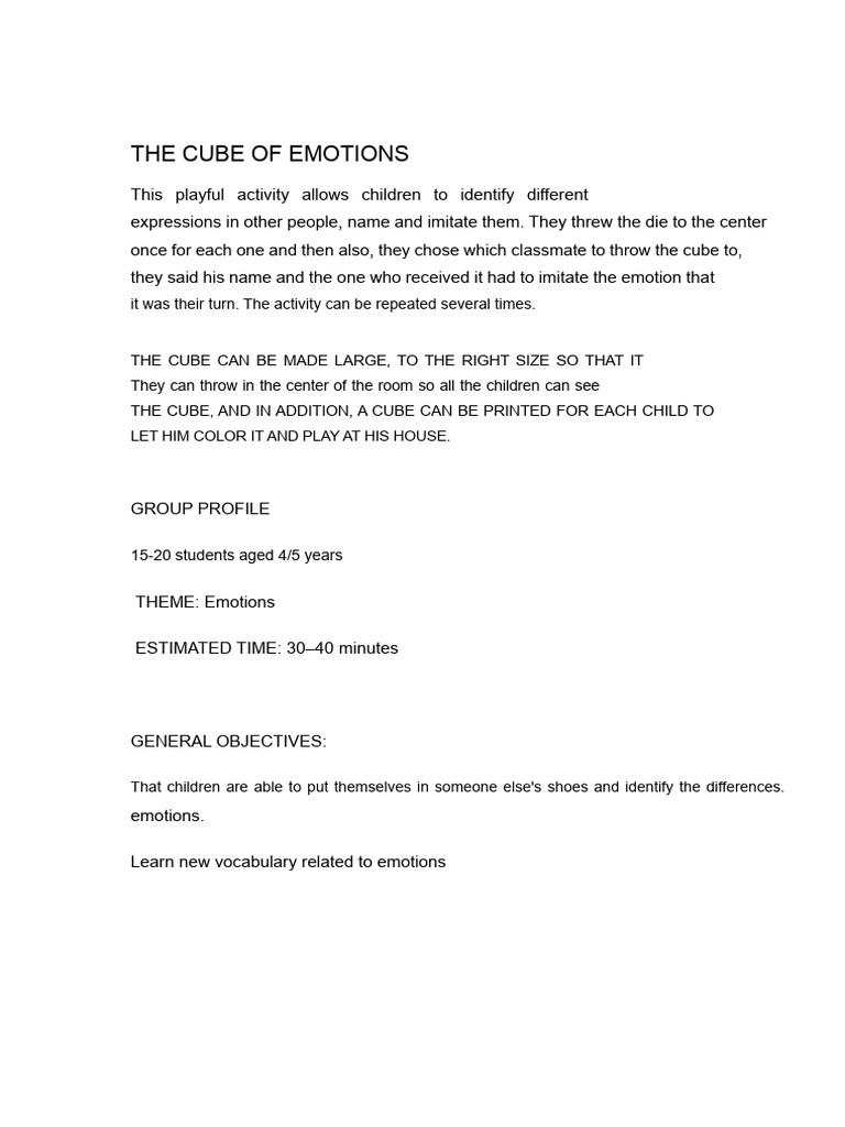 Emotion Recognition Cube Activity | PDF | Emotions | Cognition
