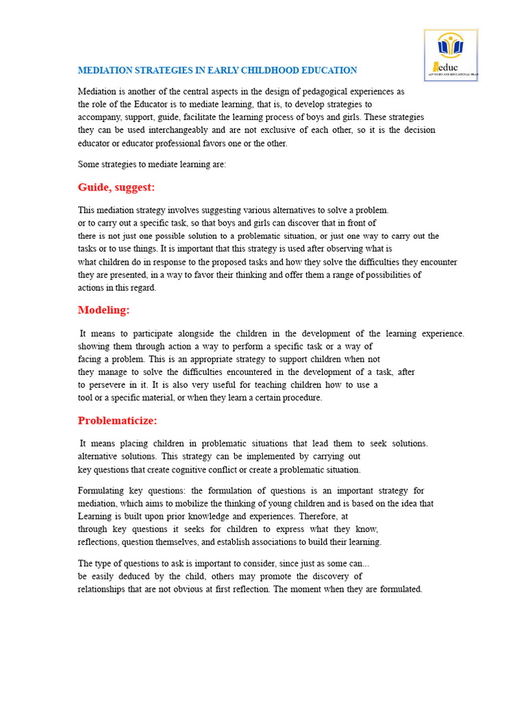 Effective Mediation Strategies for Educators | PDF | Learning | Thought