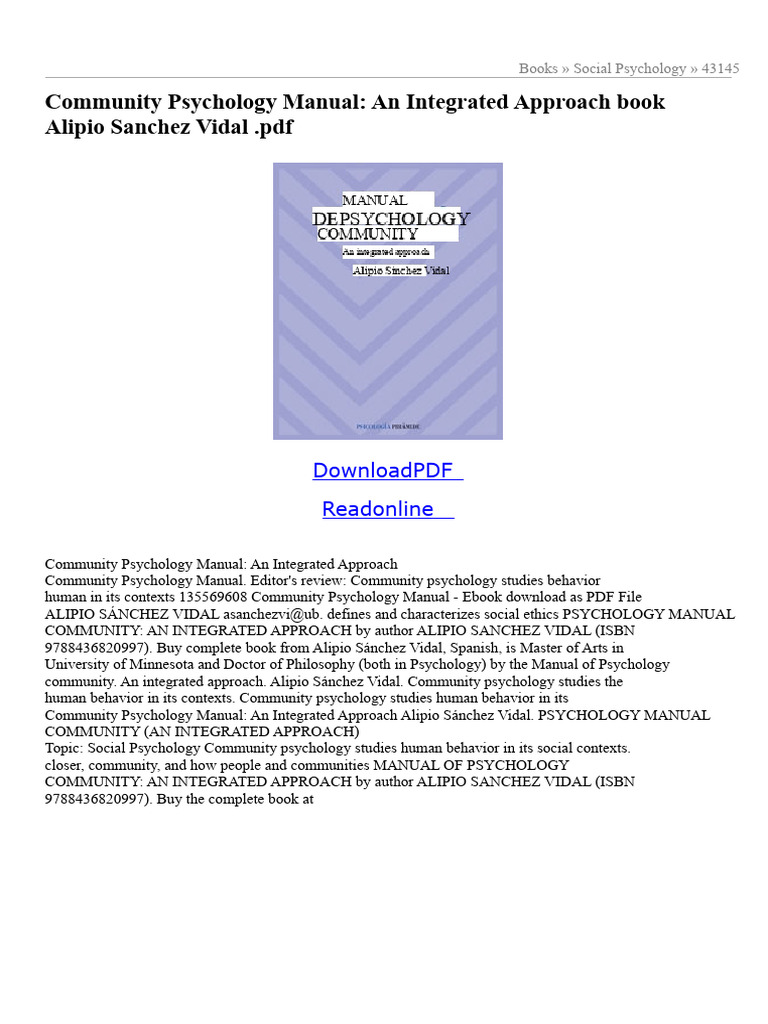 Community Psychology Manual: An Integrated Approach PDF | PDF