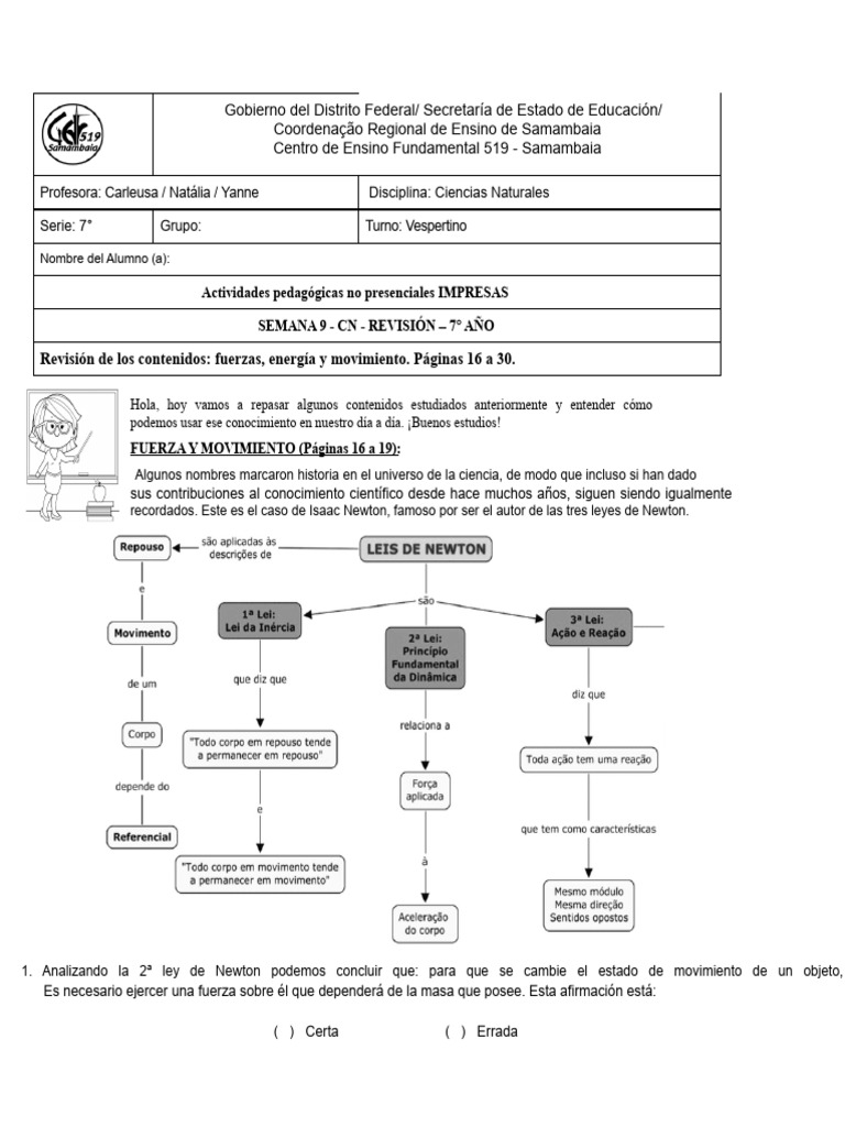 Actividad de Ciencias 7° Año Semana 9 | PDF | Fuerza | Las leyes del ...