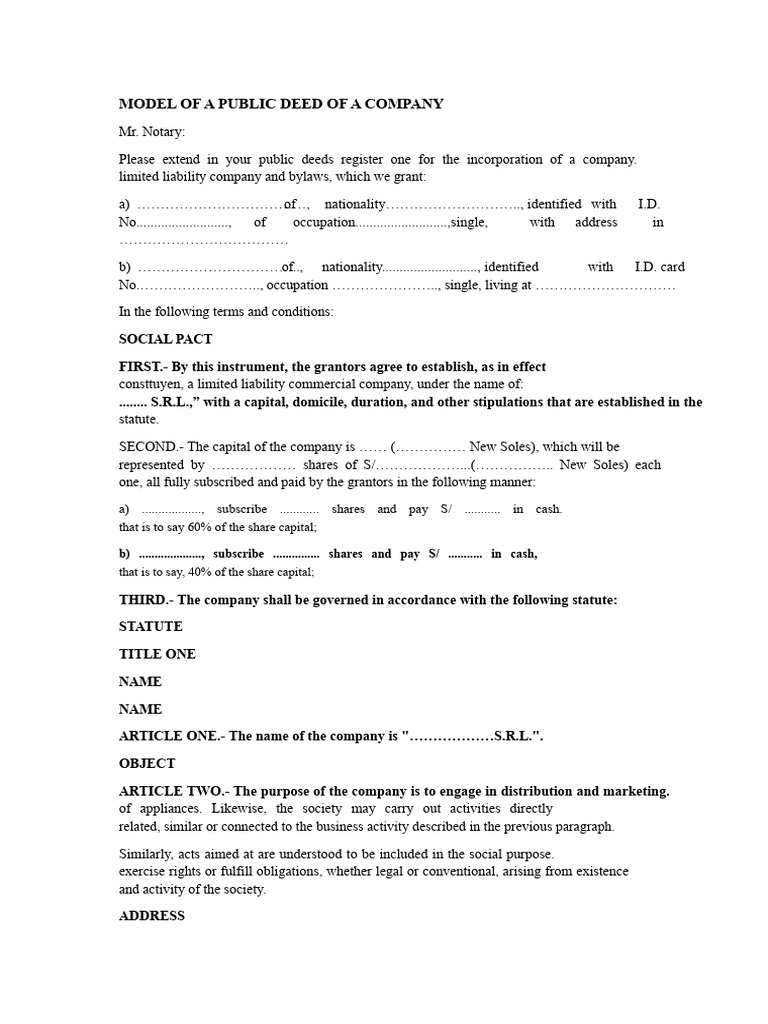 Model of A Public Deed of A Company | PDF | Dividend | Banks