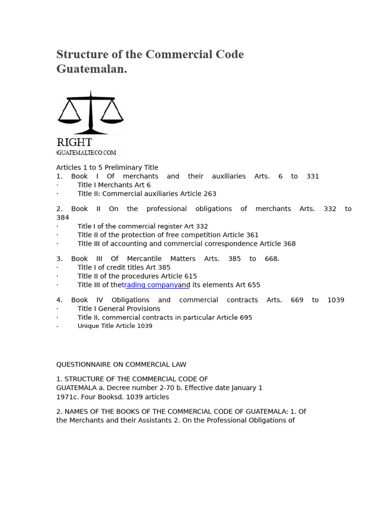 Guatemalan Commercial Code Structure | PDF