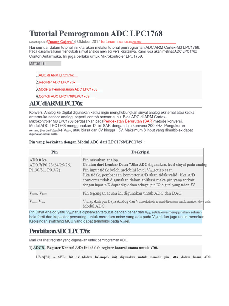 Pemrograman ADC pada LPC1768 | PDF