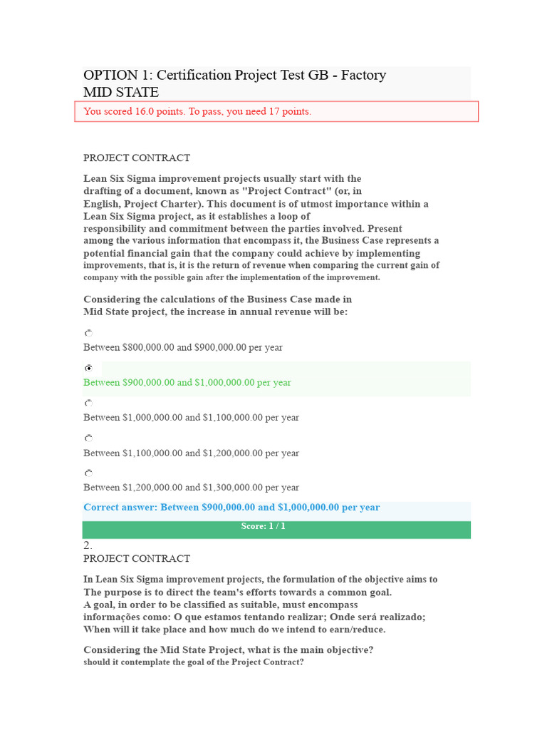 Green Belt Exam - Mid State Company - Option 1 - Edti | PDF | Six Sigma ...