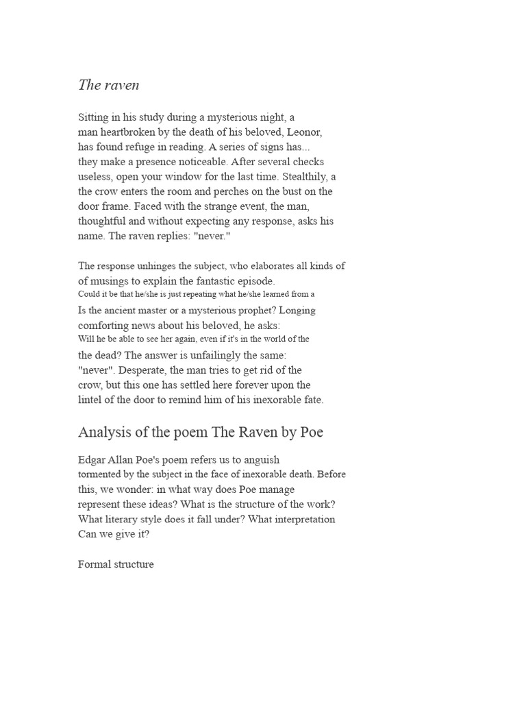Summary of Poe's The Raven | PDF | The Raven | Literary Theory