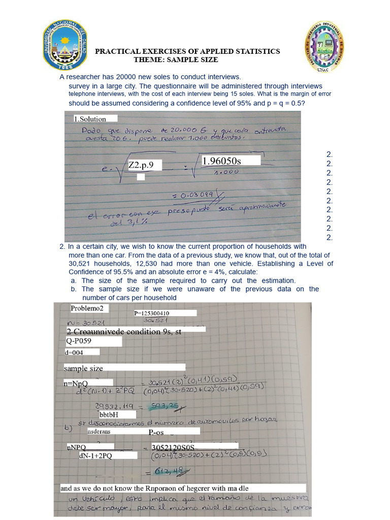 Sample Size Exercises | PDF | Sample Size Determination | Sampling (Statistics)