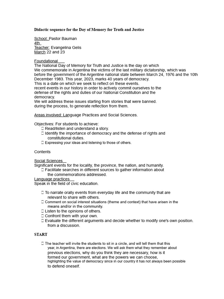 Didactic Sequence Memory Day | PDF