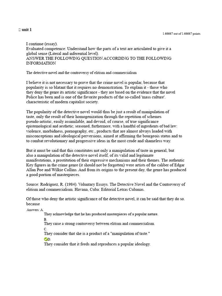 Quiz 4 Critical Reading | PDF | Narrative | Detective Fiction