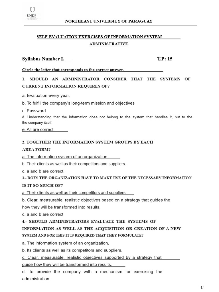 Self-Evaluation Exercises of Administrative Information System | PDF | Information | Computing