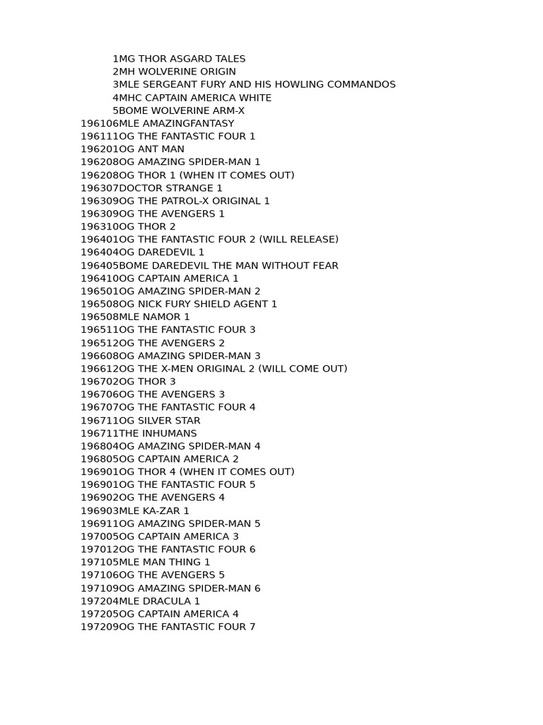 Marvel Comics Release Timeline | PDF | Marvel Comics | Comics