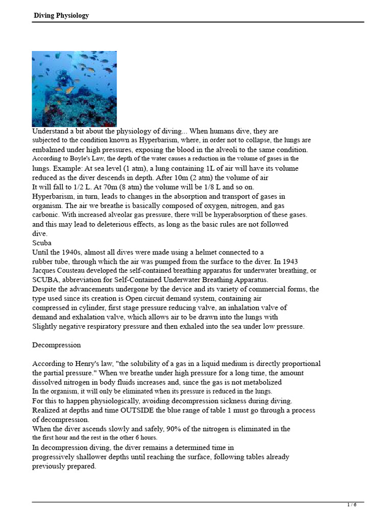 Physiology of Diving | PDF | Underwater Diving | Scuba Diving