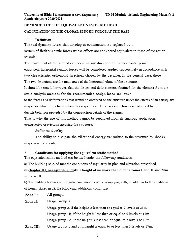 Seismic Force Calculation Methods | PDF | Force | Earthquake Engineering