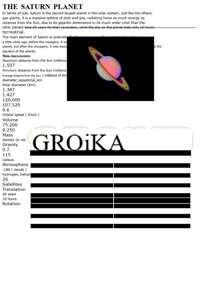 The Planet Saturn PDF | PDF | Saturn | Planets
