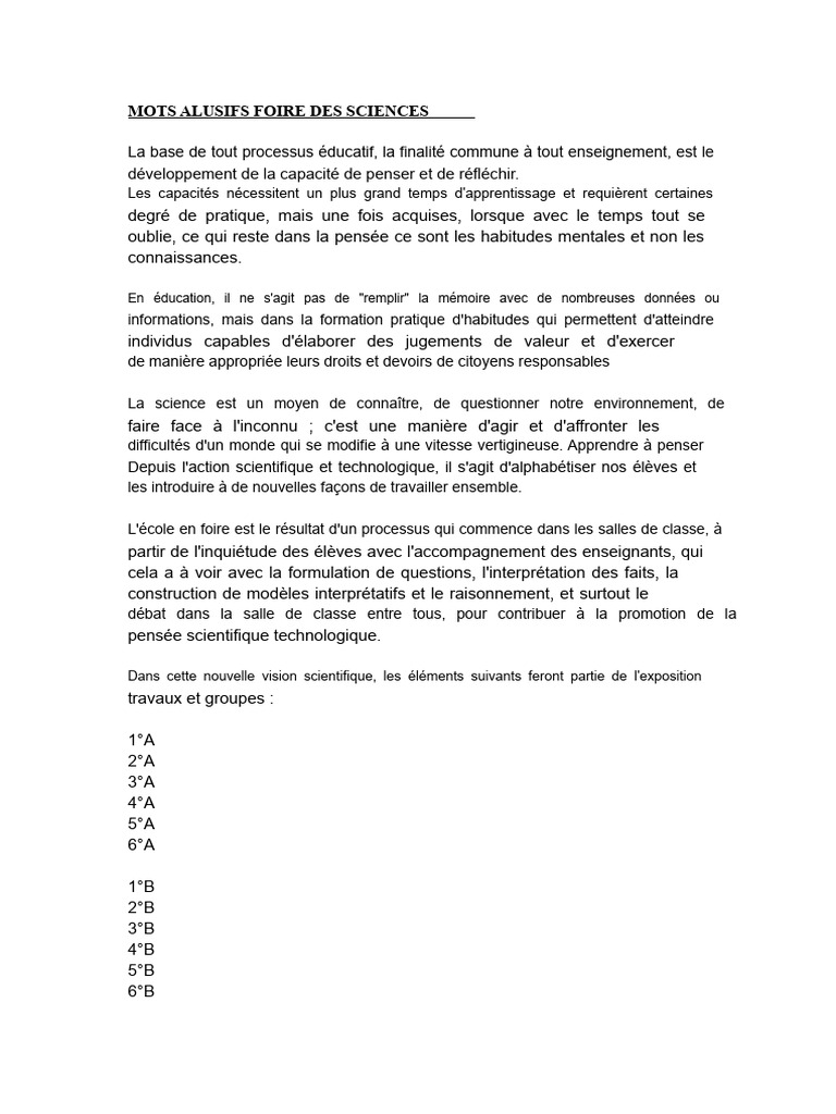 Mots Évoquant La Foire Des Sciences | PDF