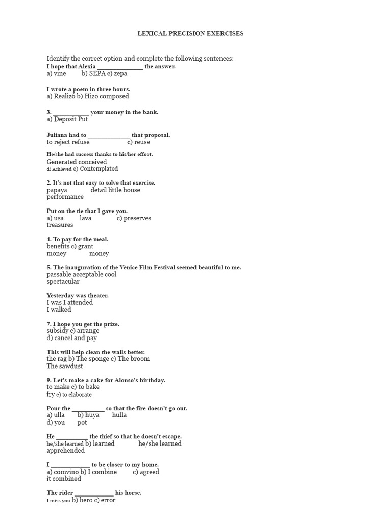 Lexical Precision Exercises | PDF