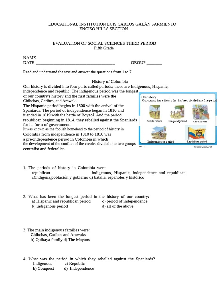Fifth Grade Exam Third Period | PDF | Indigenous Peoples Of The Americas