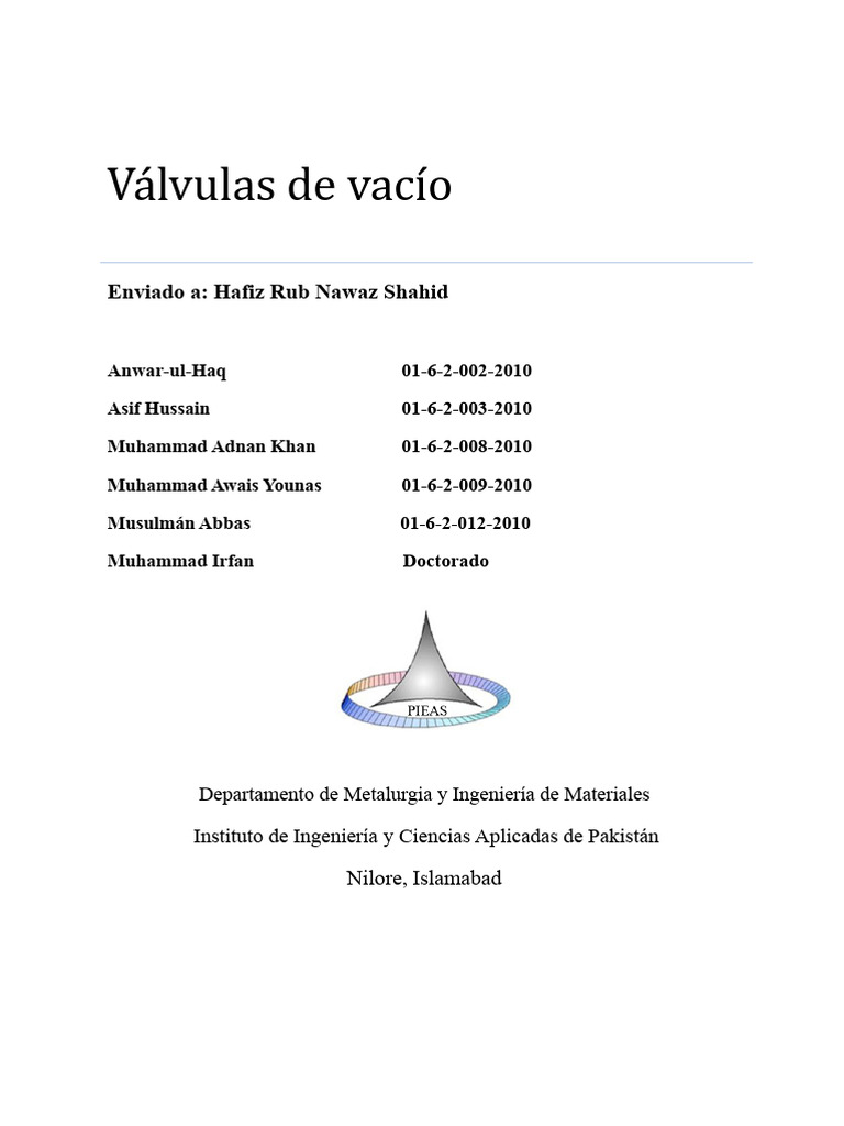 Clasificación y Funciones de Válvulas de Vacío | PDF | Válvula | Flujo