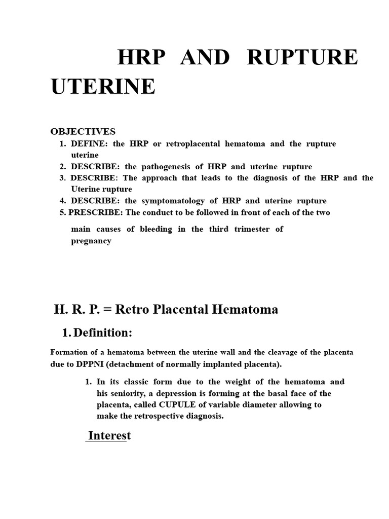 HRP and Uterine Rupture Overview | PDF | Uterus | Placenta