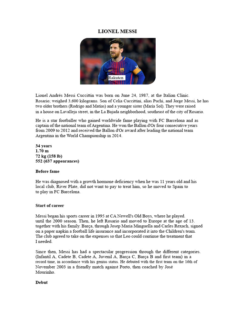 Lionel Messi: Biography and Achievements | PDF | Lionel Messi | Fc ...