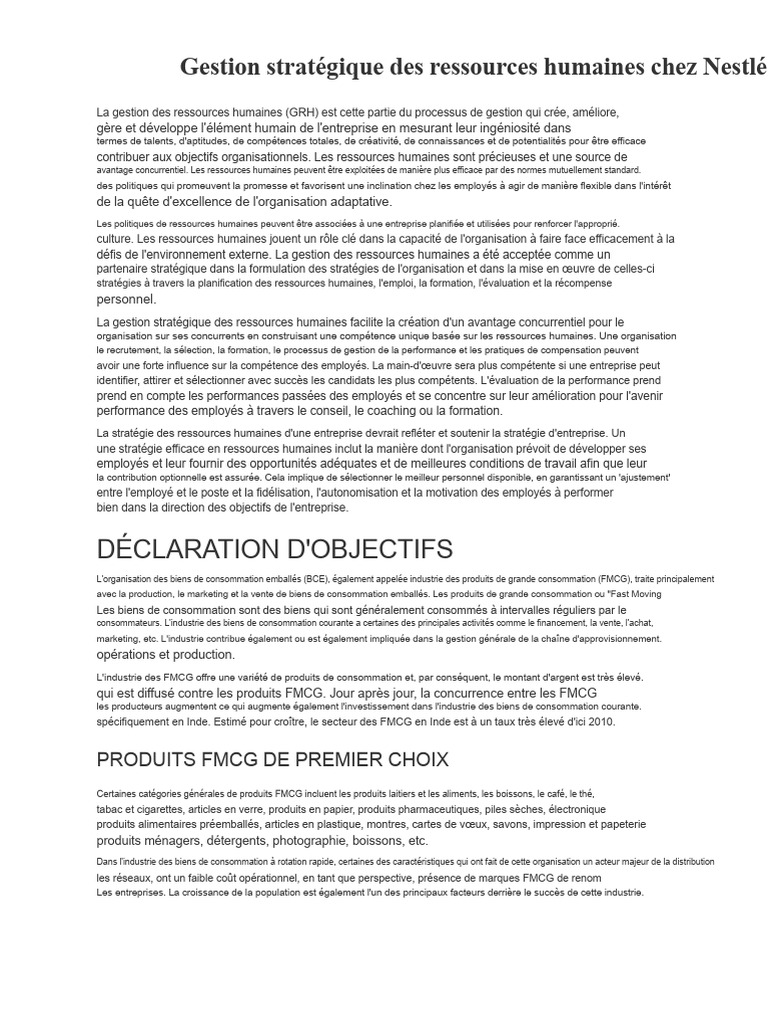 Gestion stratégique des RH chez Nestlé | PDF | Gestion des ressources ...