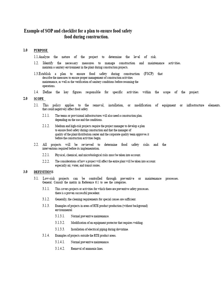Example of SOP and Checklist For A Plan To Ensure The Ino | PDF ...
