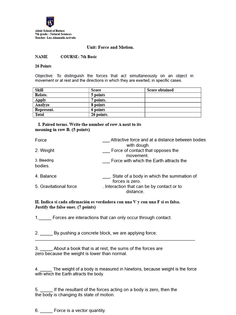 7th Grade Natural Sciences: Force & Motion | PDF | Force | Weight