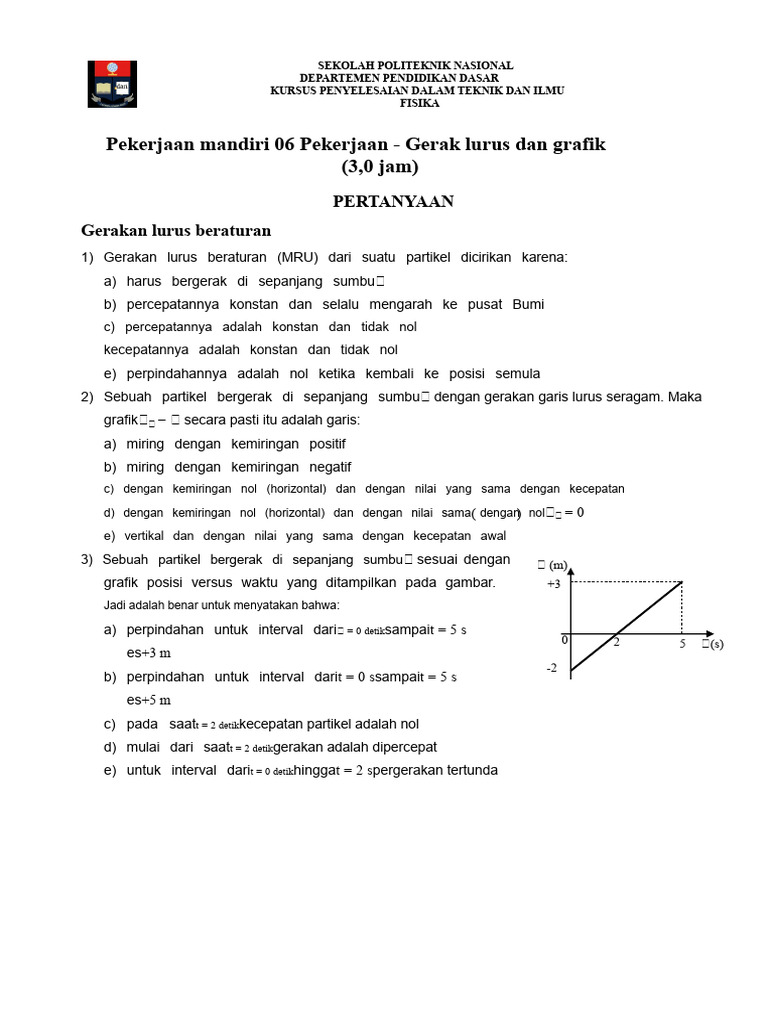 Gerak Lurus: Teori dan Soal Latihan | PDF