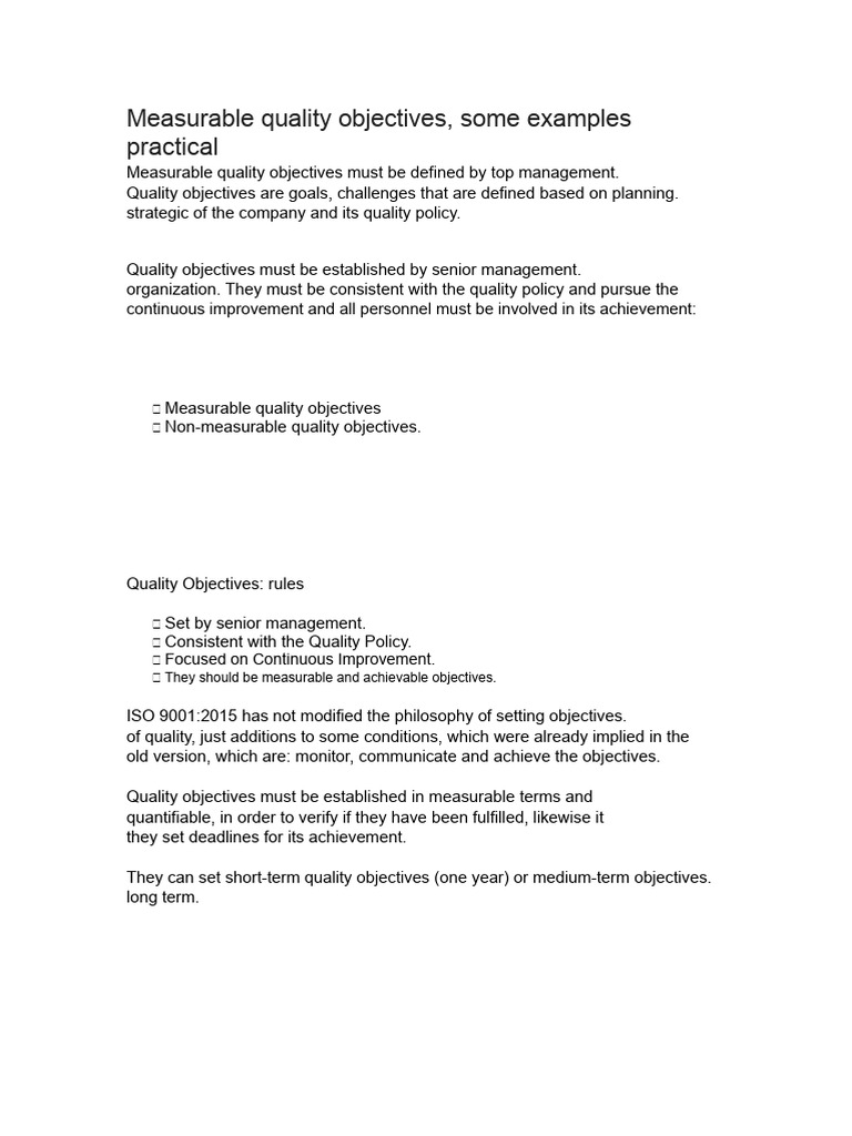 10 Measurable Quality Objectives | PDF | Goal | Quality Management System