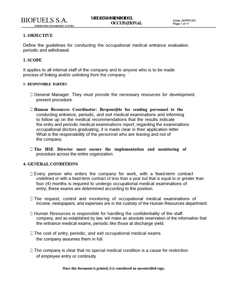 Ghpr12 - Occupational Medical Exam Protocol | PDF | Occupational Safety ...