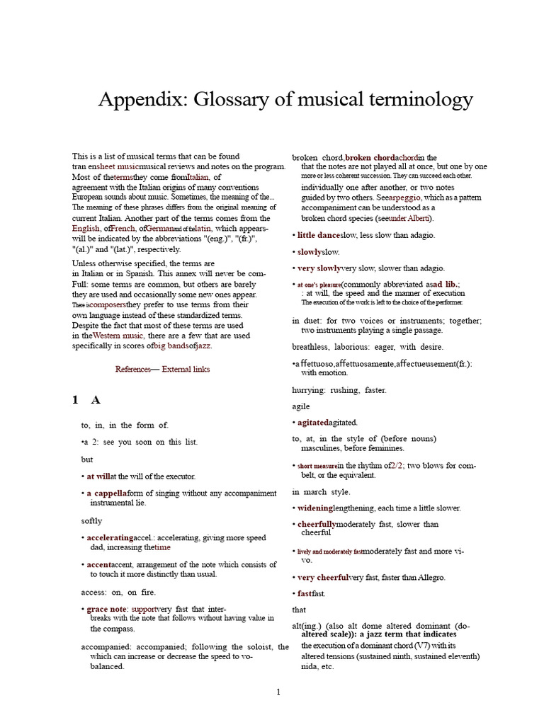 Musical Terminology Glossary | PDF | Orchestras | Musicology
