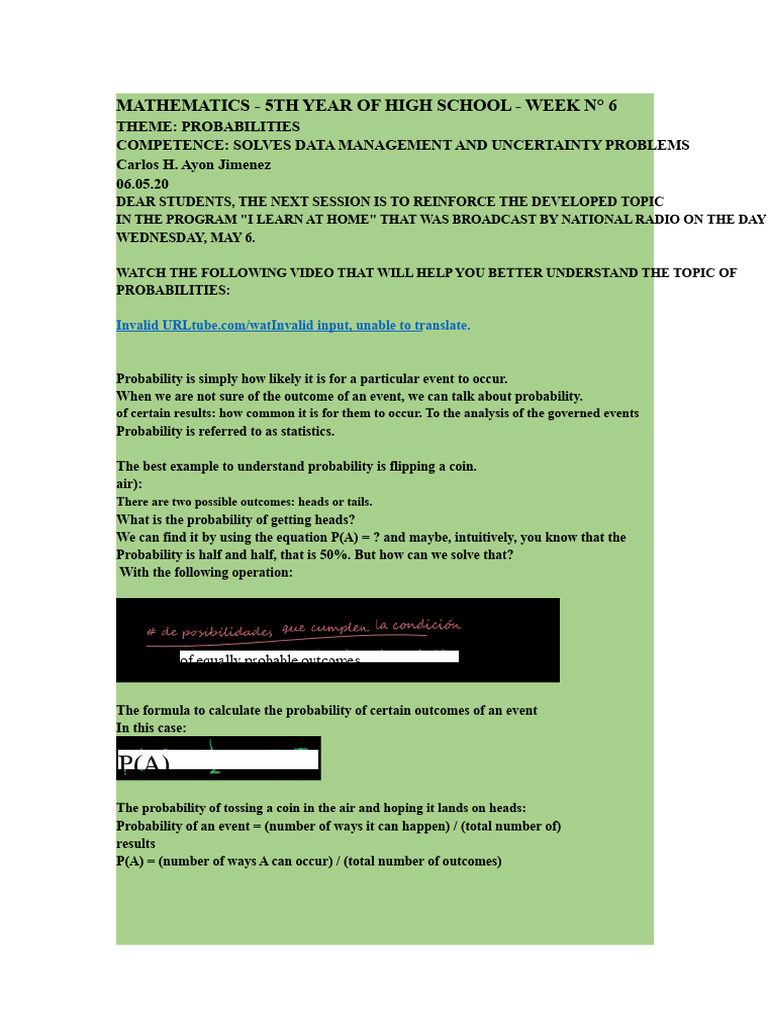High School Probability Lesson Plan | PDF | Probability | Probability ...
