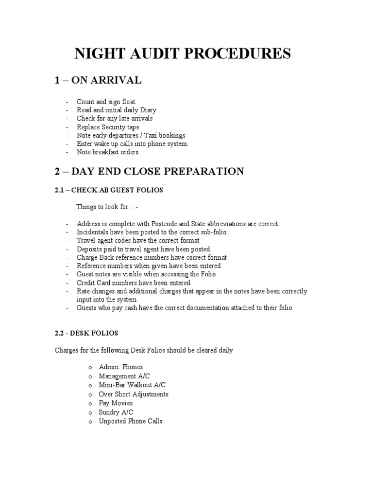 Sample of Night Audit Check List | Cheque | Credit Card