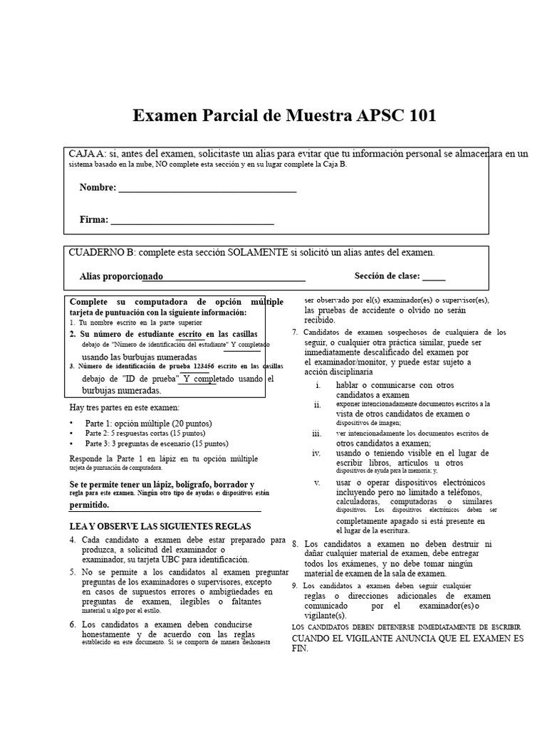 Instrucciones Examen APSC 101 | PDF | Diseño | Agua