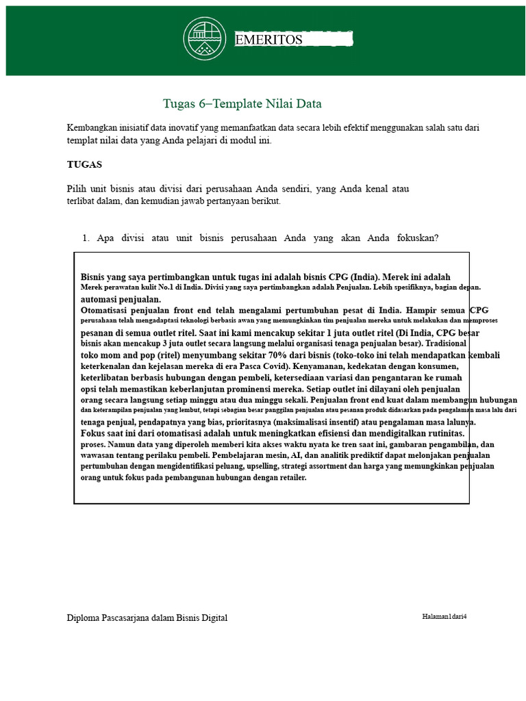 Template Nilai Data | PDF