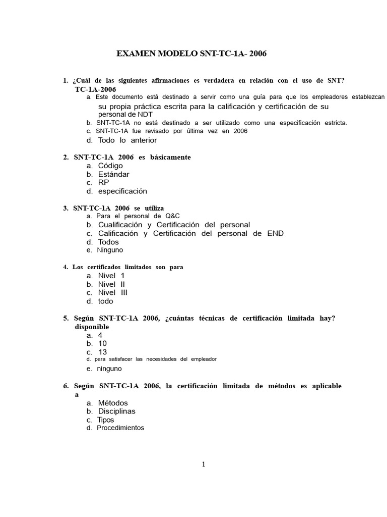 SNT TC 1a Preguntas y Respuestas 1 | PDF